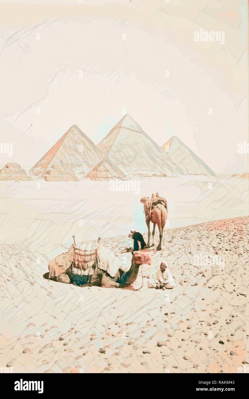 Egypt, pyramids & Bedouins. 1898, Egypt, Jīzah, Jizah. Reimagined by ...