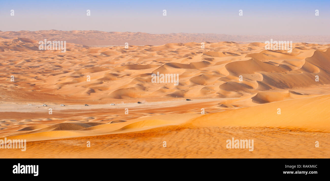 A convoy in the Rub al Khali or Empty Quarter. Straddling Oman, Saudi ...