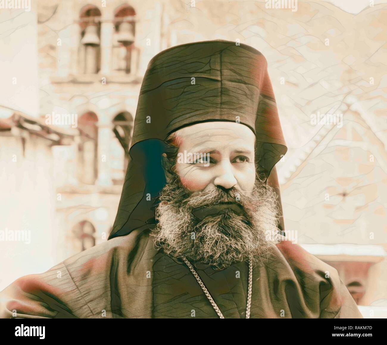 Greek Orthodox priest at St. Catherine's Monastery in the Sinai holding ...