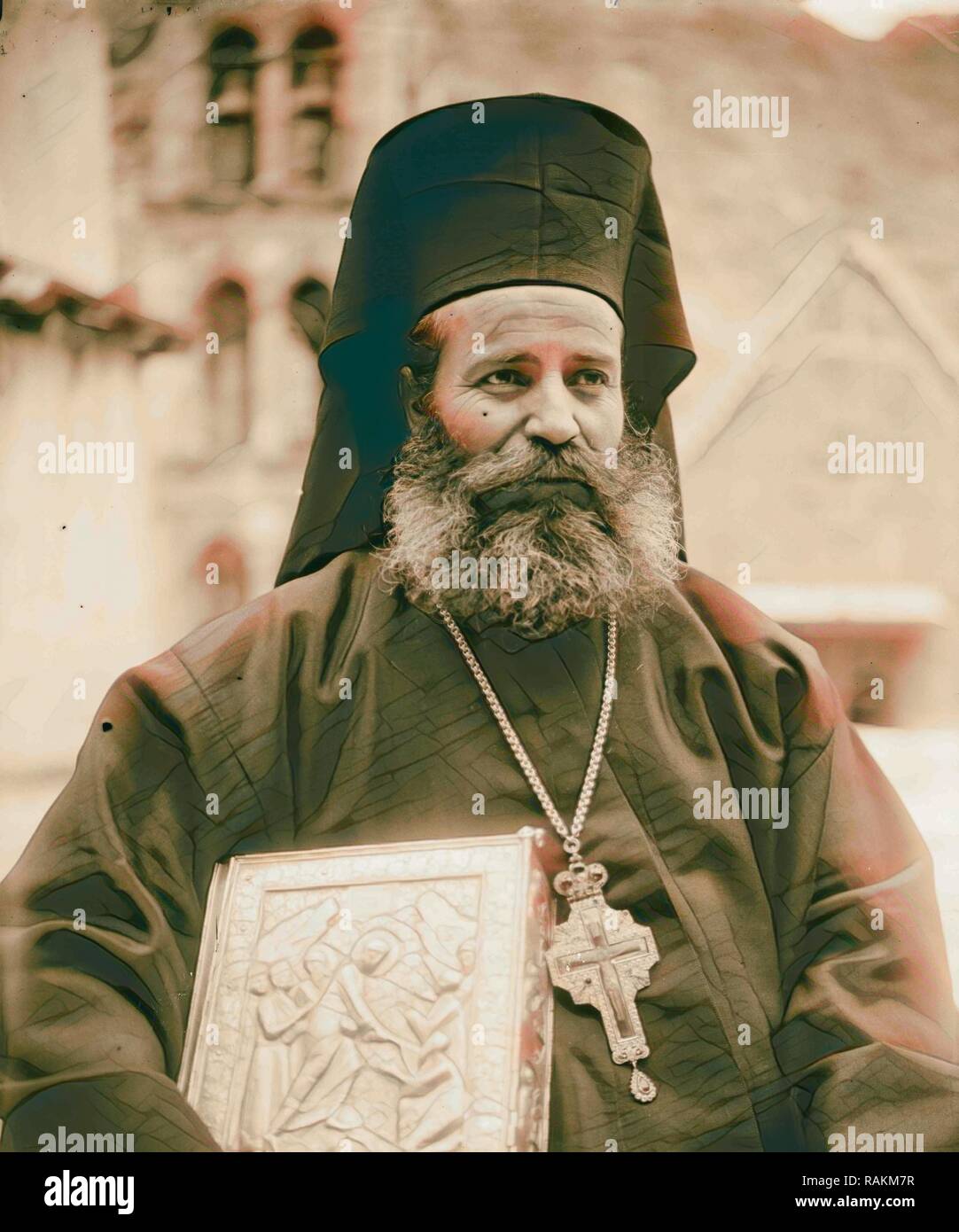 Greek Orthodox priest at St. Catherine's Monastery in the Sinai holding ...