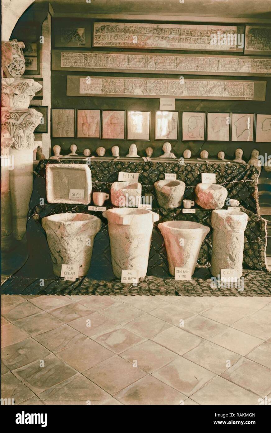 Carvings, Hebrew dry measures, Hebrew liquid measures. 1898, Middle ...