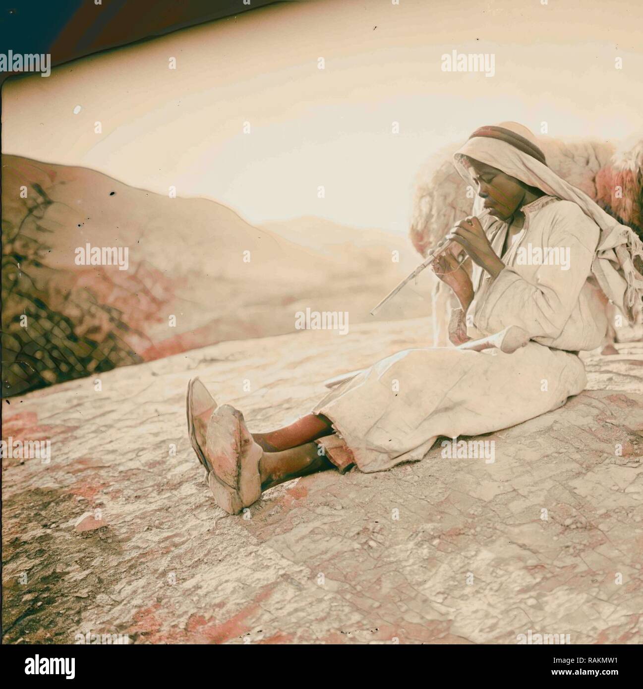 Shepherd playing flute 1898, Middle East, Israel and/or Palestine ...