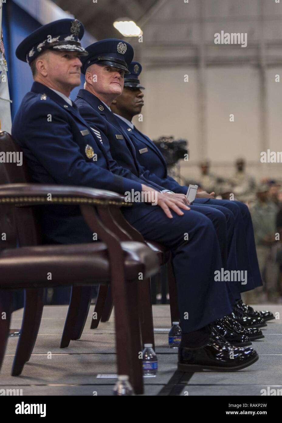 U.S. Air Force senior leaders sit on stage at the Chief Master Sergeant ...