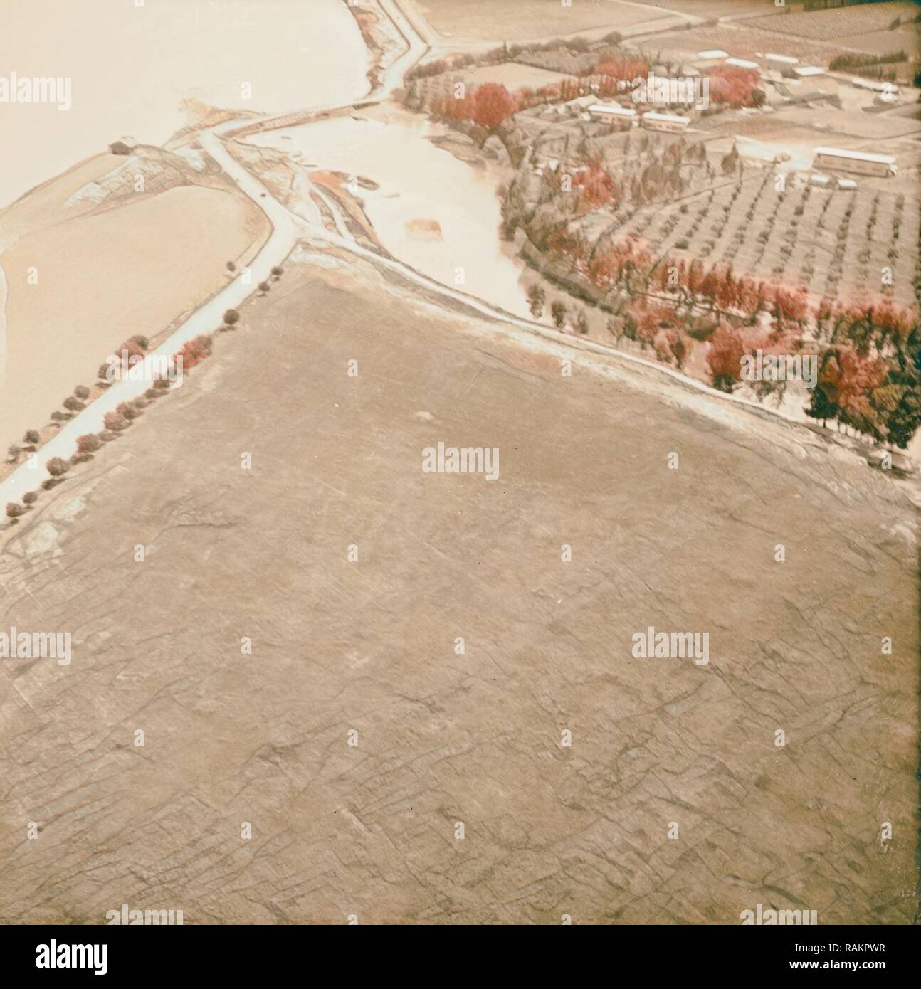 Where Jordan River enters Galilee. Jewish colony of Digana, aerial view ...