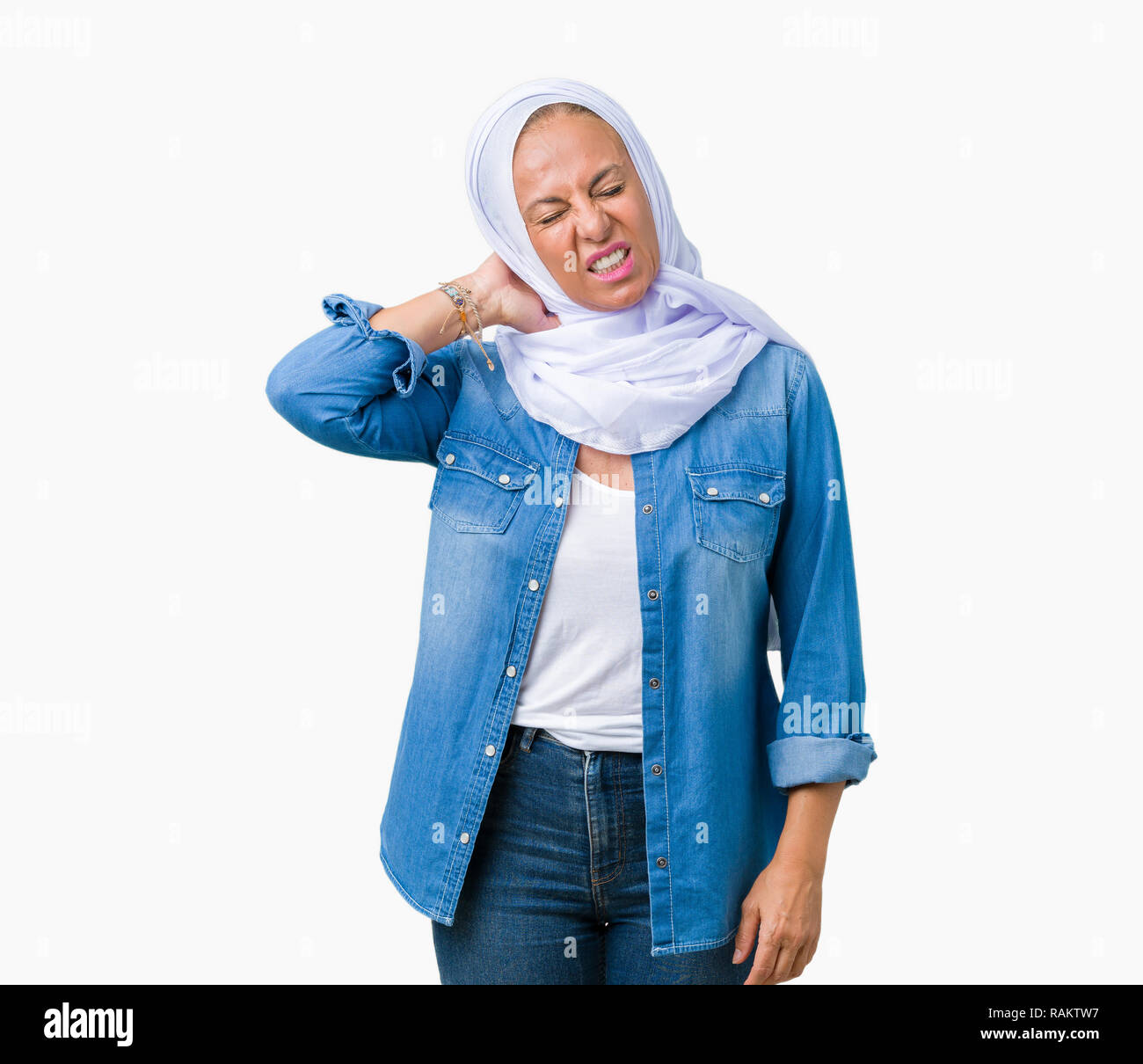 Middle age eastern arab woman wearing arabian hijab over isolated ...