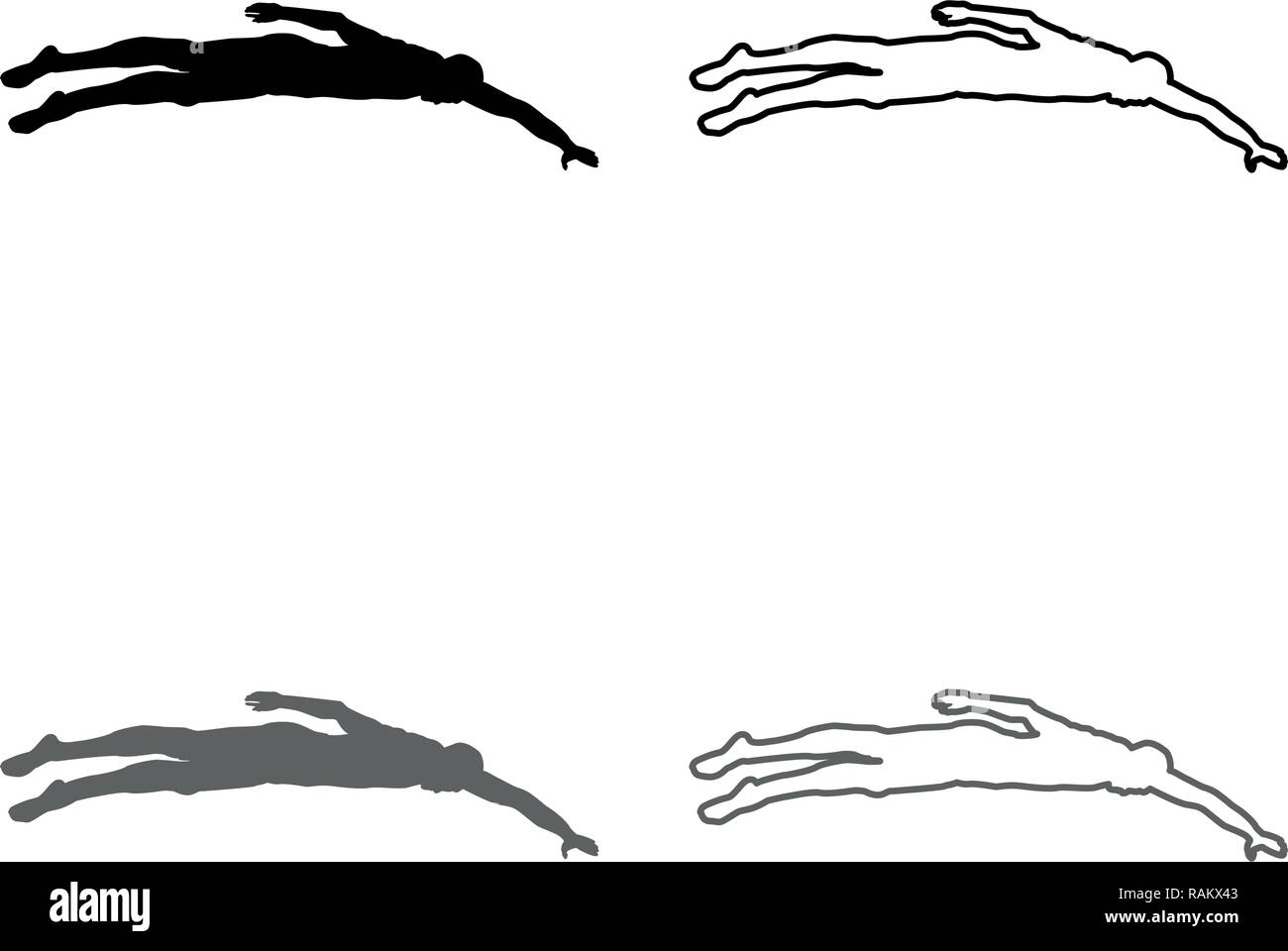 Sportsman swimming Man floats crawl silhouette icon set grey black ...