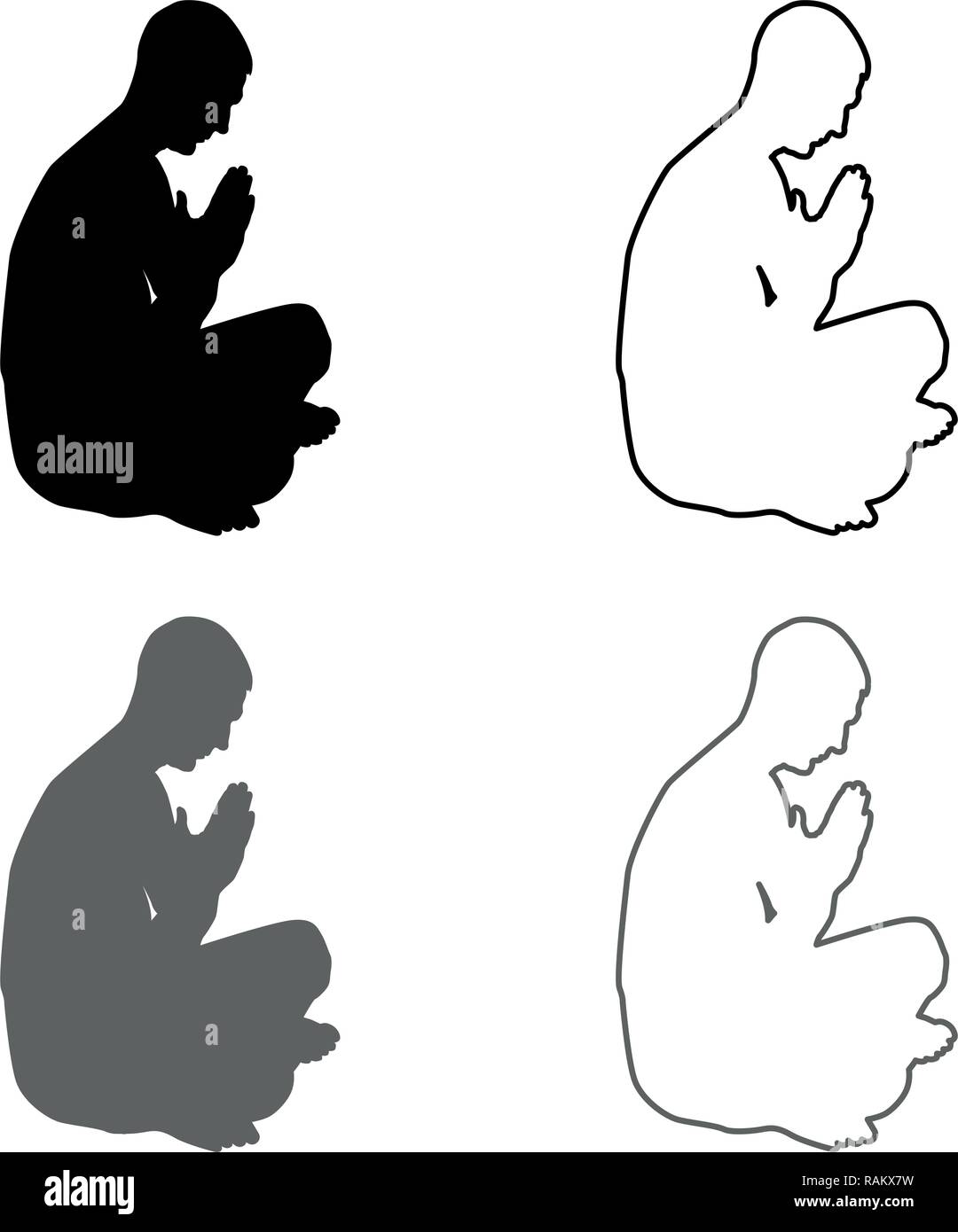 Man praying silhouette icon set grey black color vector I outline flat ...