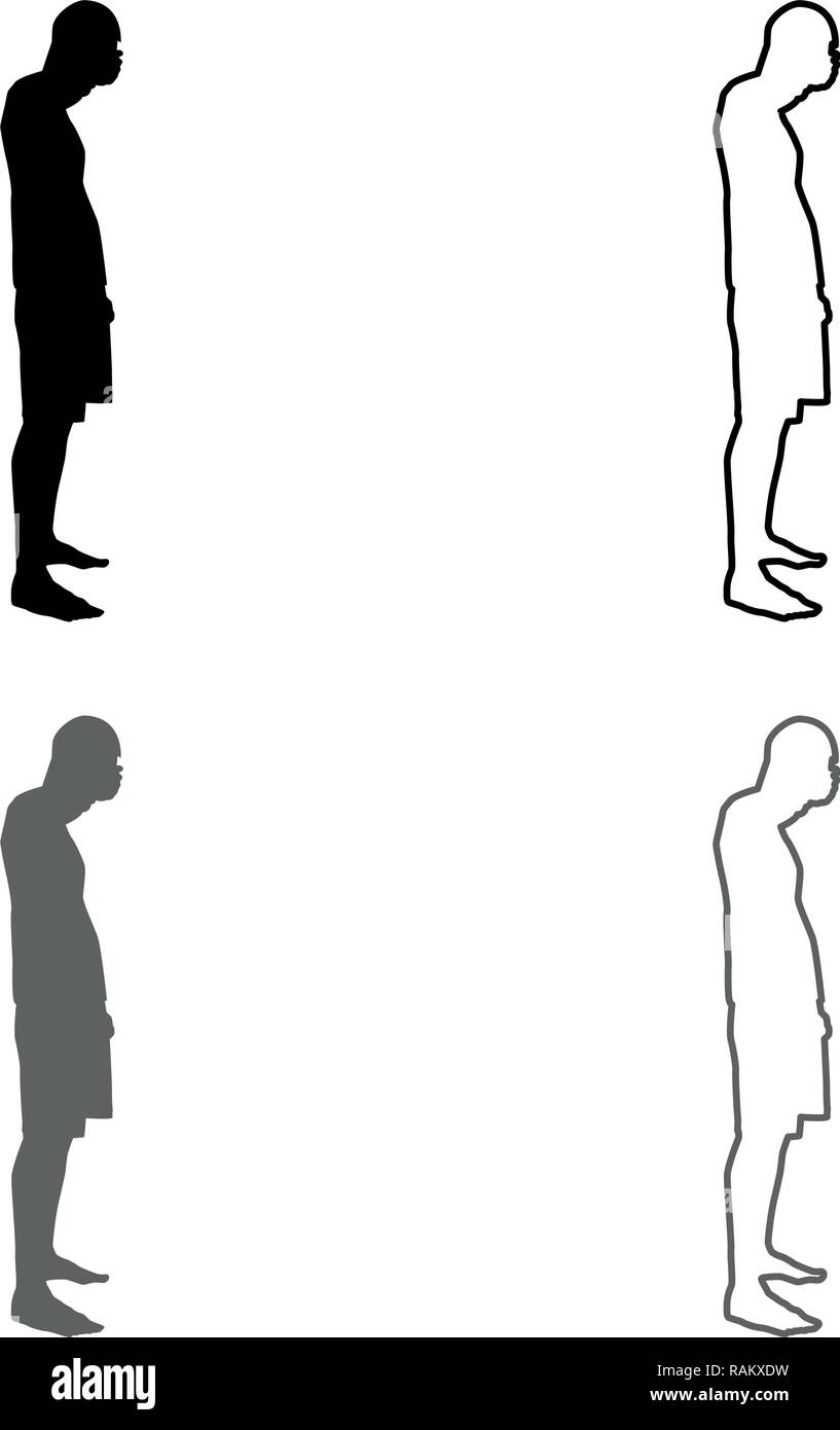 Man closing his eyes his hands silhouette side view icon set grey black ...