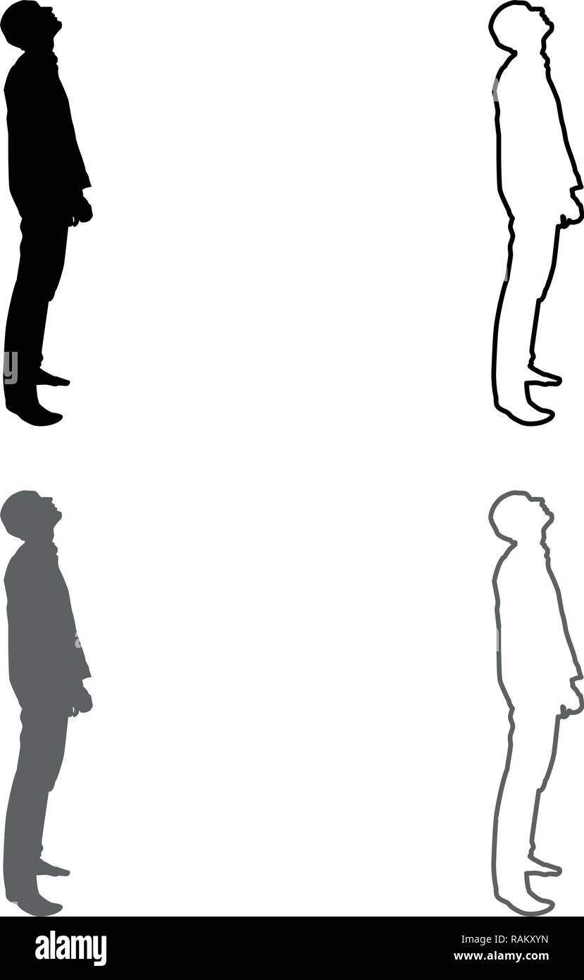 Man looks up silhouette icon set grey black color vector I outline flat ...