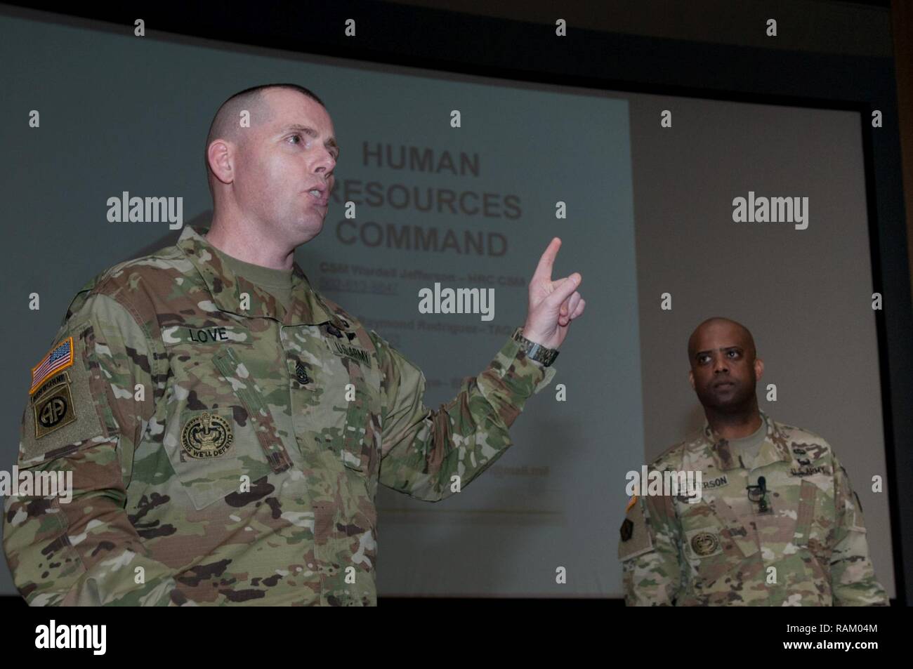 Command Sgt. Maj. Jack Love (right), the Command Sgt. Maj. of 7th ...