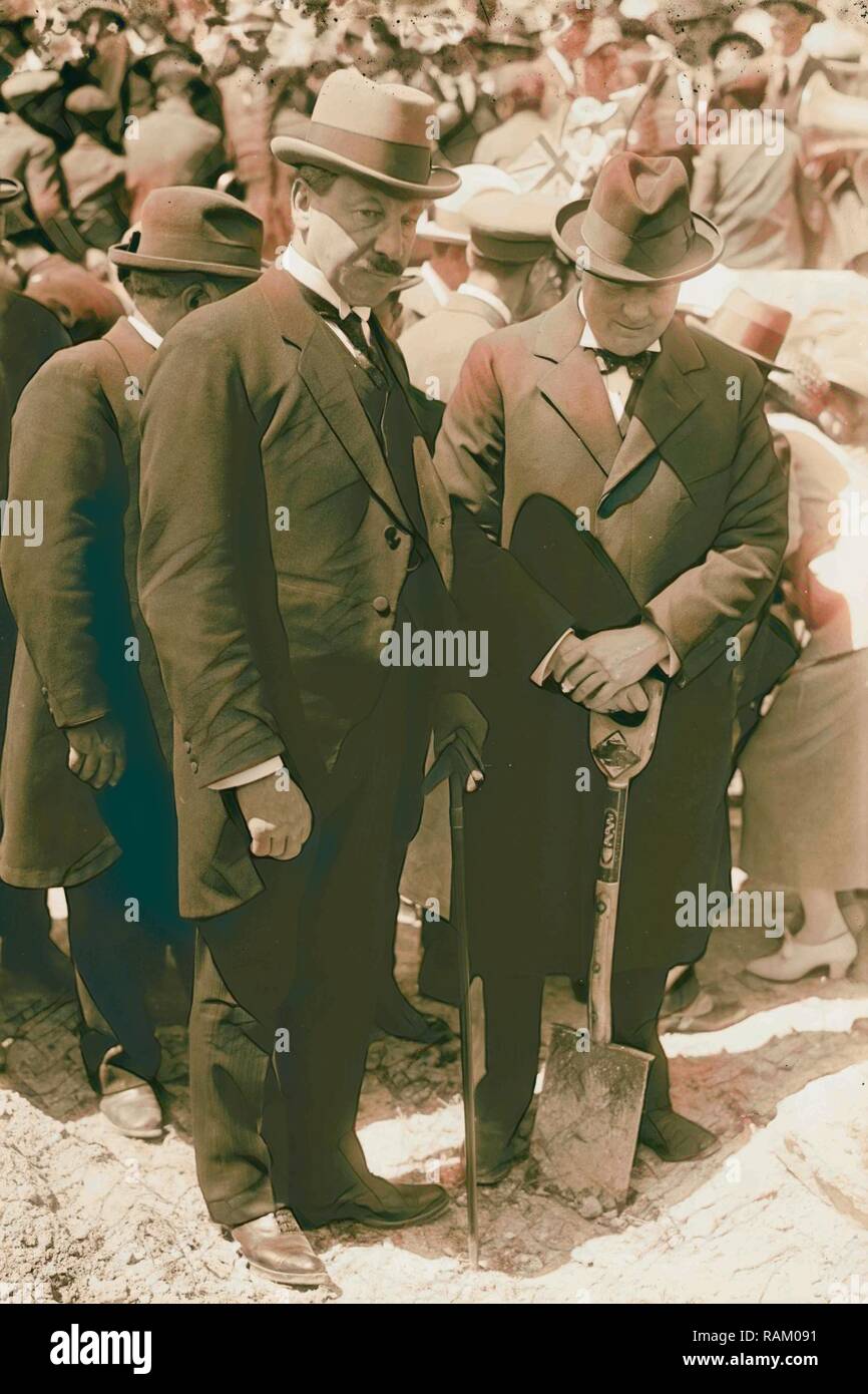 Sir Herbert Samuel and Winston Churchill at tree planting ceremony, on ...