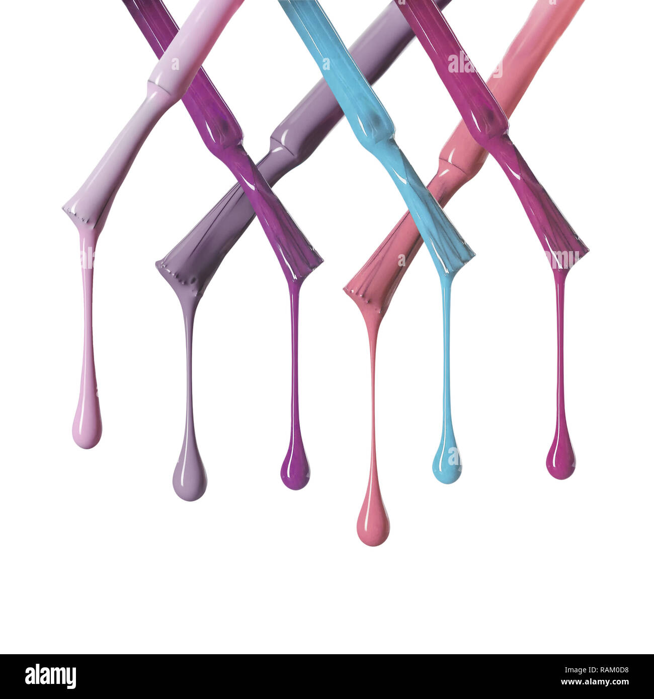 brushes with pastel dripping nail polish isolated on white Stock Photo ...