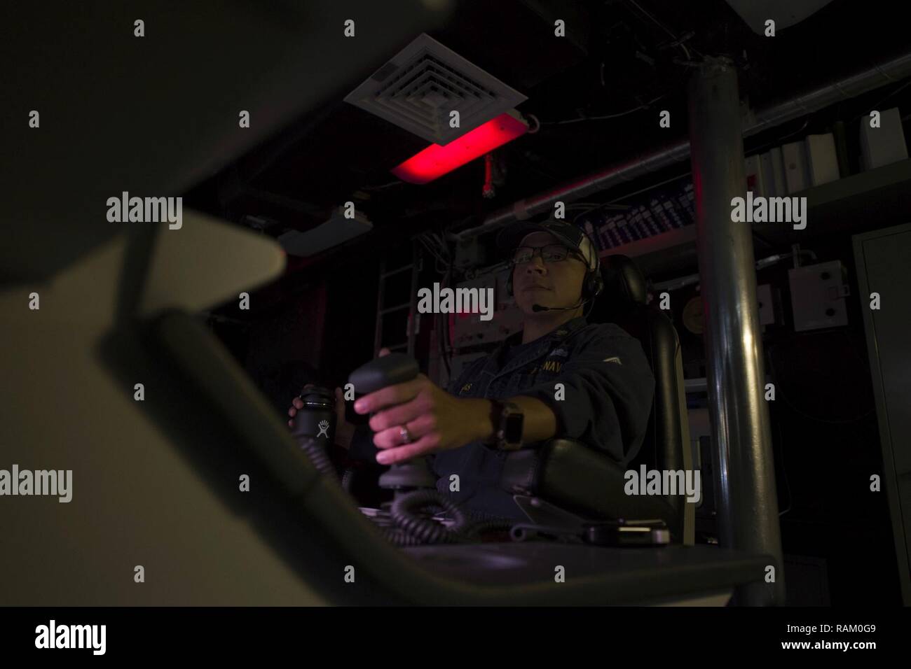 SOUTH CHINA SEA (Feb. 15, 2017) Chief Gunner's Mate Adan Macias, stands ...