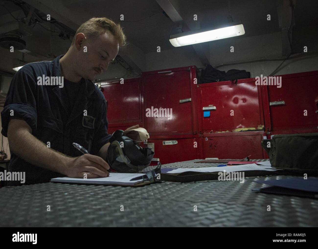 PHILLIPINE SEA (Feb. 15, 2017) Damage Controlman Fireman Garrett Bowes ...