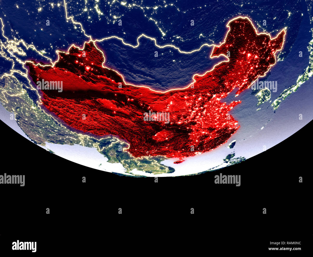 Satellite view of China from space at night. Beautifully detailed ...