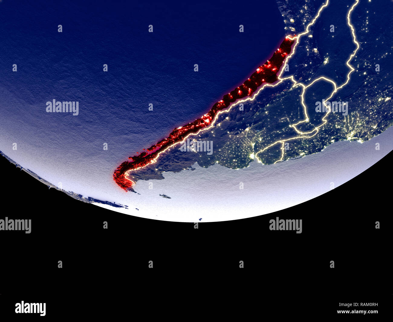 Satellite view of Chile from space at night. Beautifully detailed ...