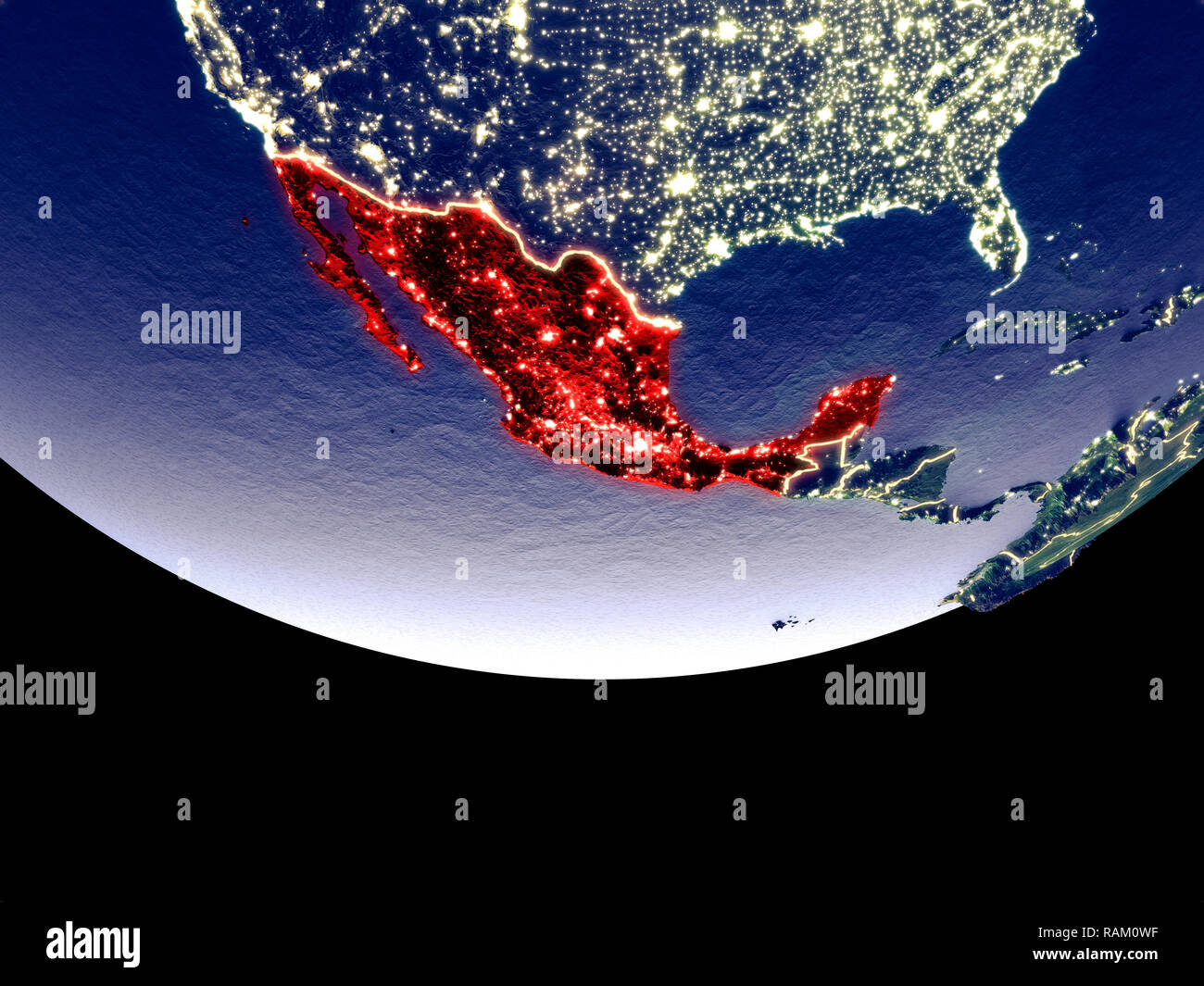 Satellite view of Mexico from space at night. Beautifully detailed ...