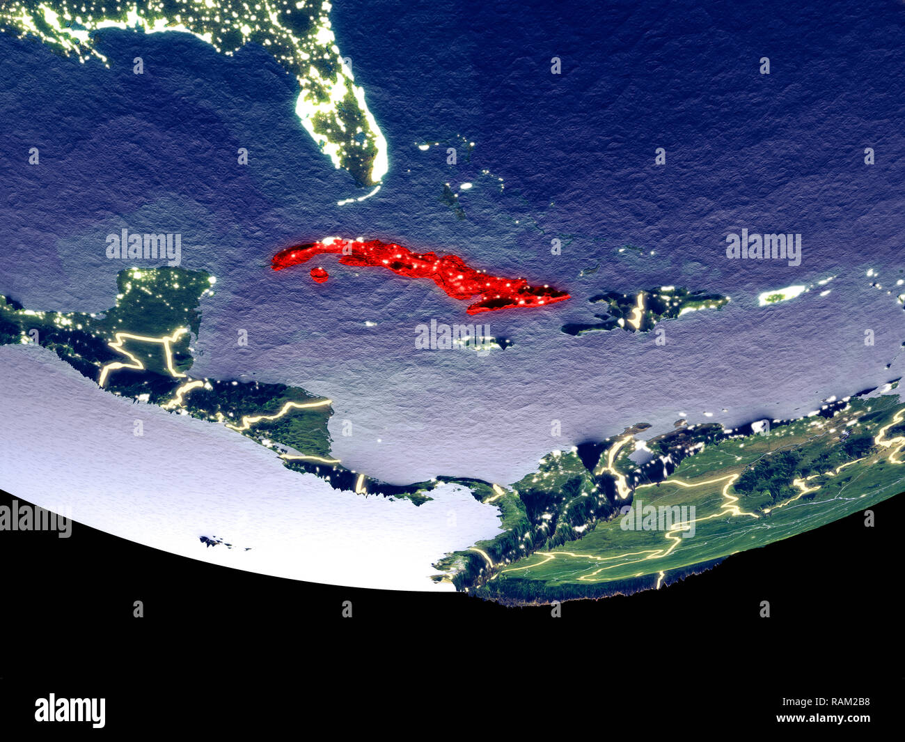 Satellite view of Cuba from space at night. Beautifully detailed ...
