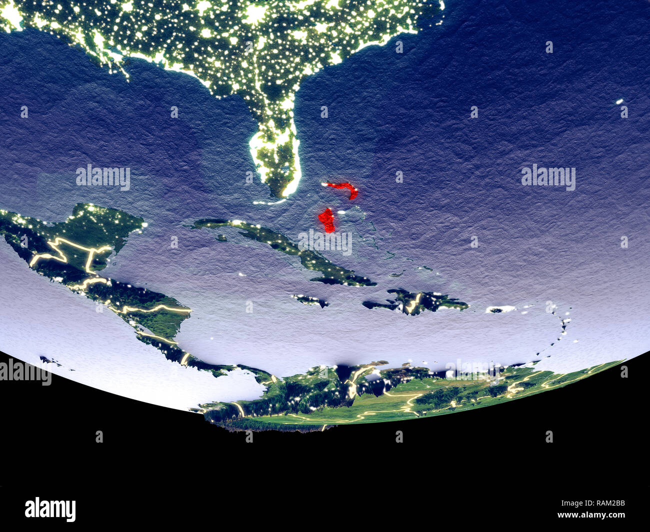 Satellite view of Bahamas from space at night. Beautifully detailed ...