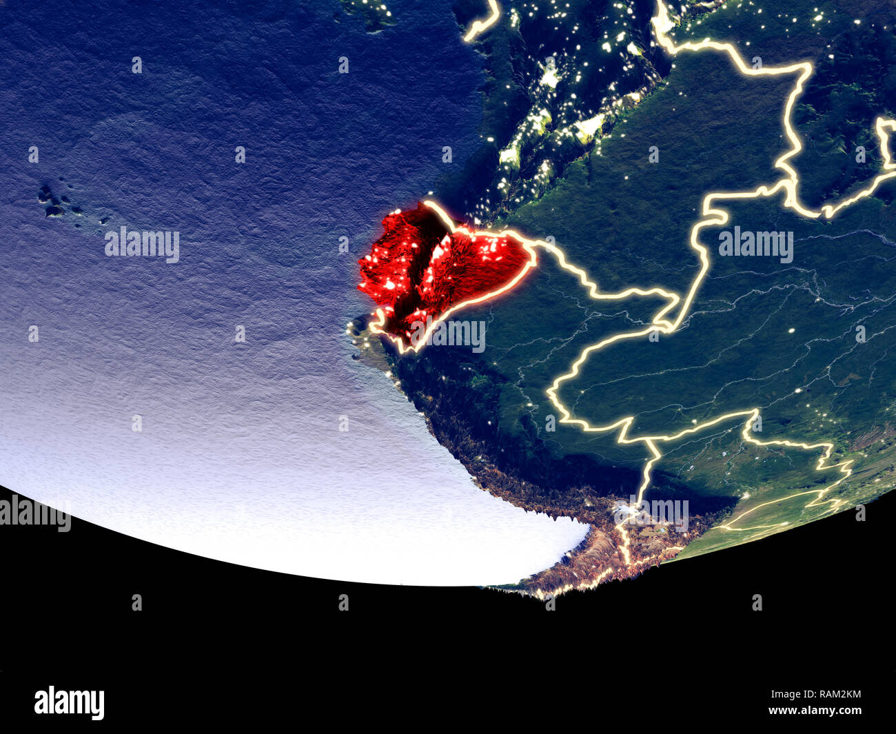 Satellite view of Ecuador from space at night. Beautifully detailed ...