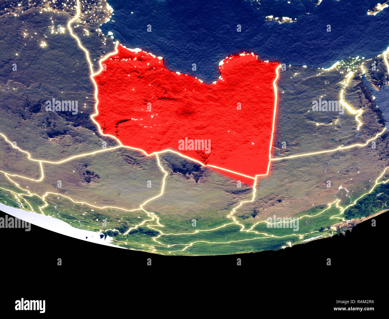 Satellite view of Libya from space at night. Beautifully detailed ...