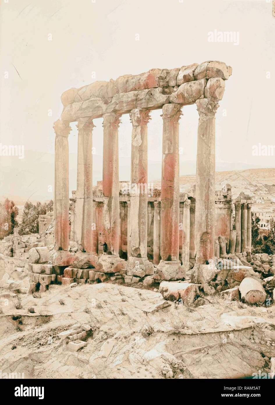Temple of the Sun from Cyclopean Wall, Baalbek 1900, Lebanon ...
