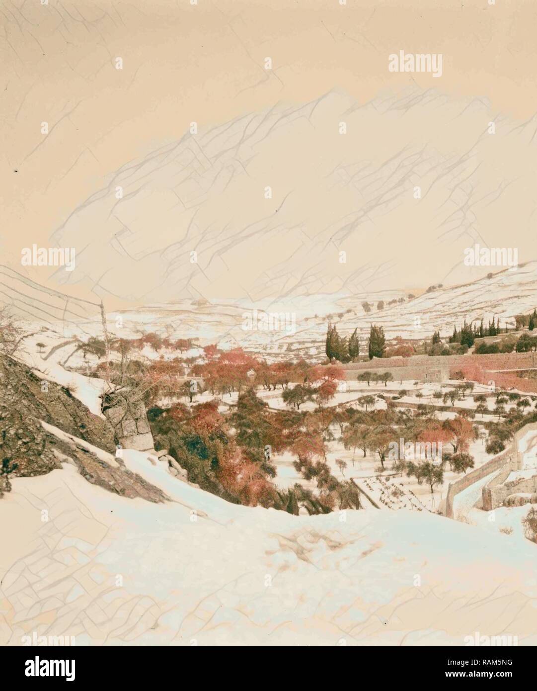 Jerusalem in snow 1921, Israel. Reimagined by Gibon. Classic art with a ...