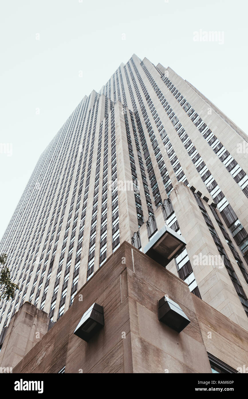 bottom view of skyscraper and clear sky, new york, usa Stock Photo - Alamy