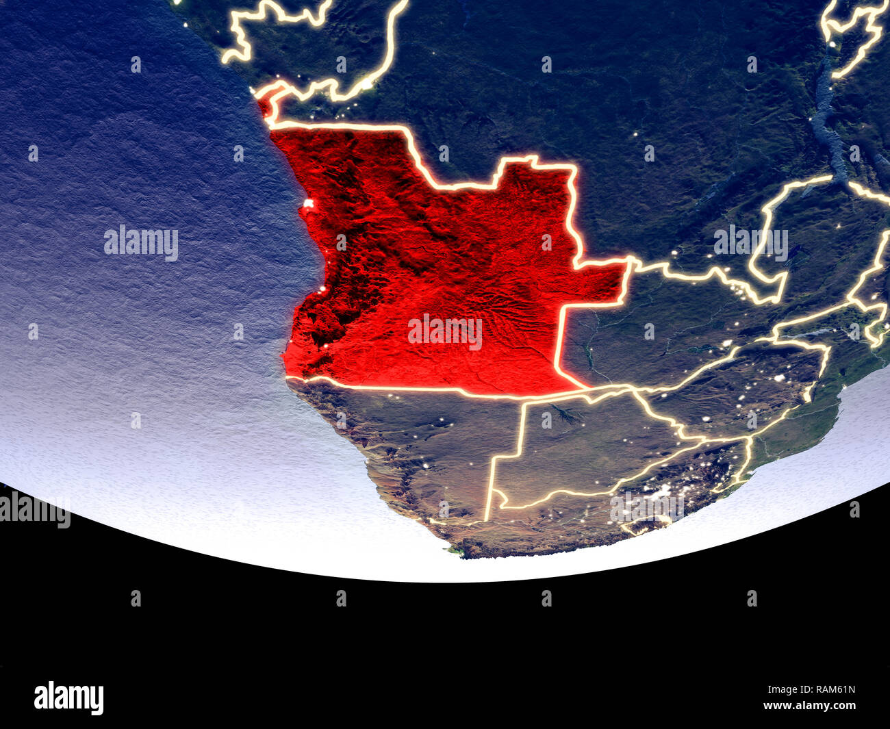 Satellite view of Angola from space at night. Beautifully detailed ...