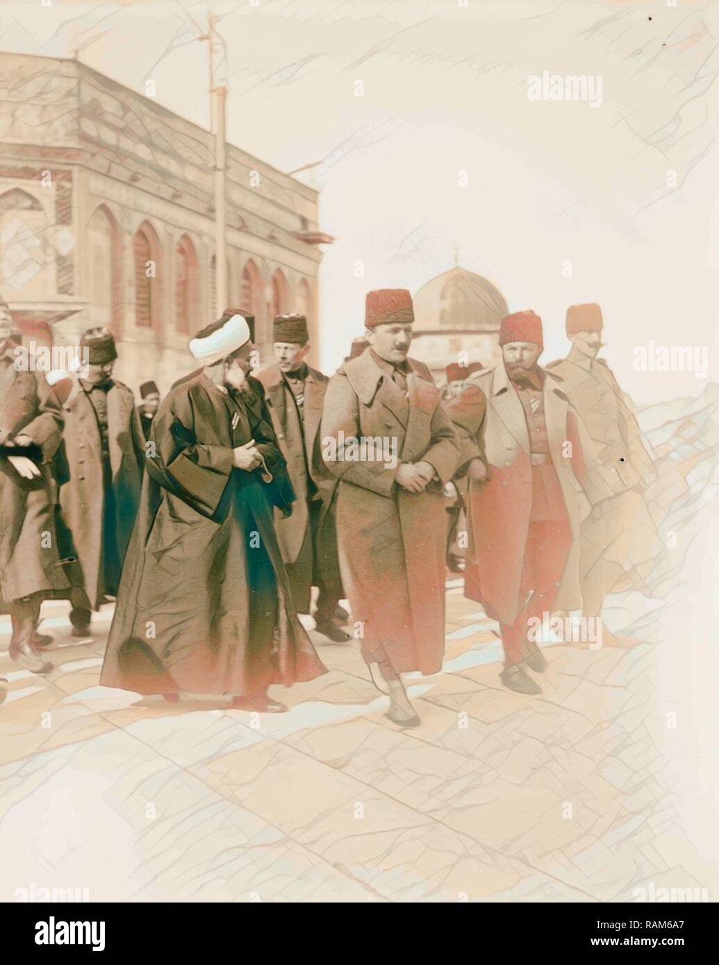 Enver Pasha visiting the Dome of the Rock accompanied by Jamal (Cemal ...