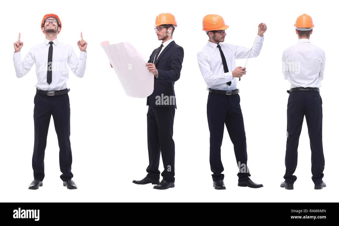 in full growth .competent engineer architect isolated on white Stock ...