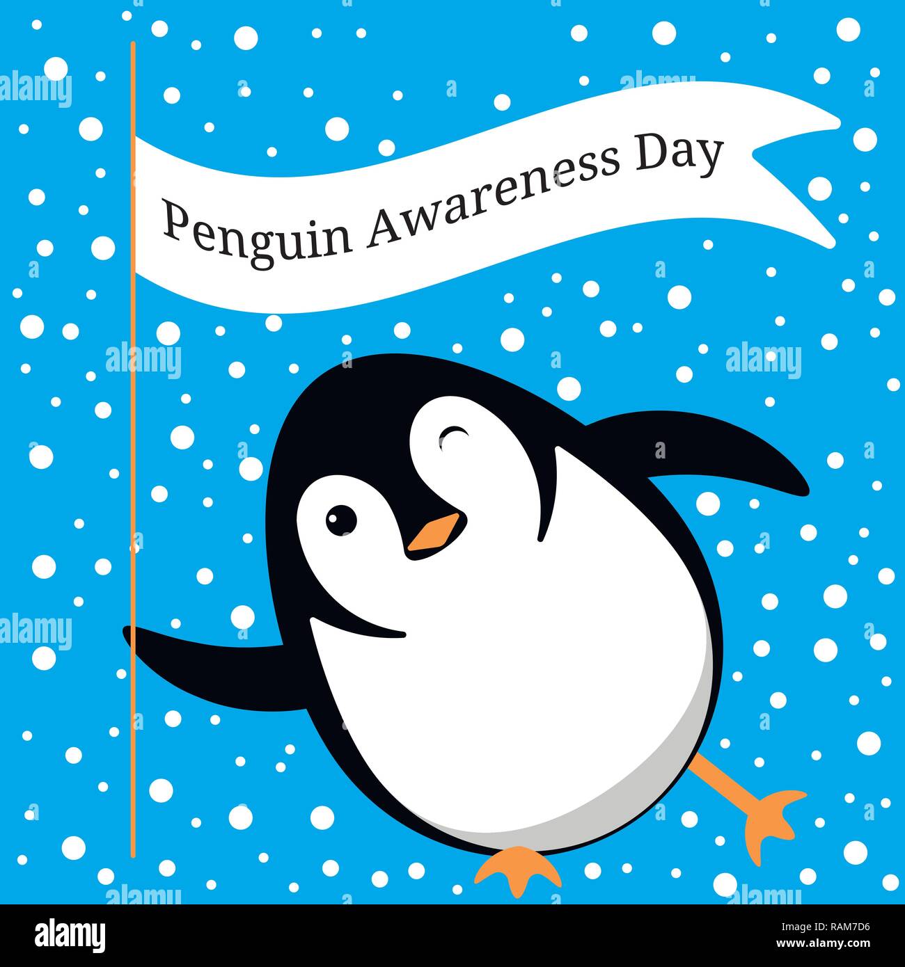 Penguin Awareness Day. Vector cartoon illustration. Penguin slides on ...