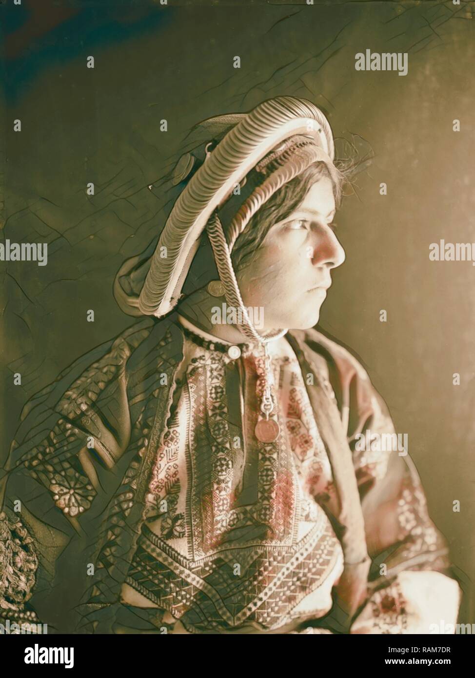 Peasant girl from Ramallah district with dowry coin headdress. 1898 ...