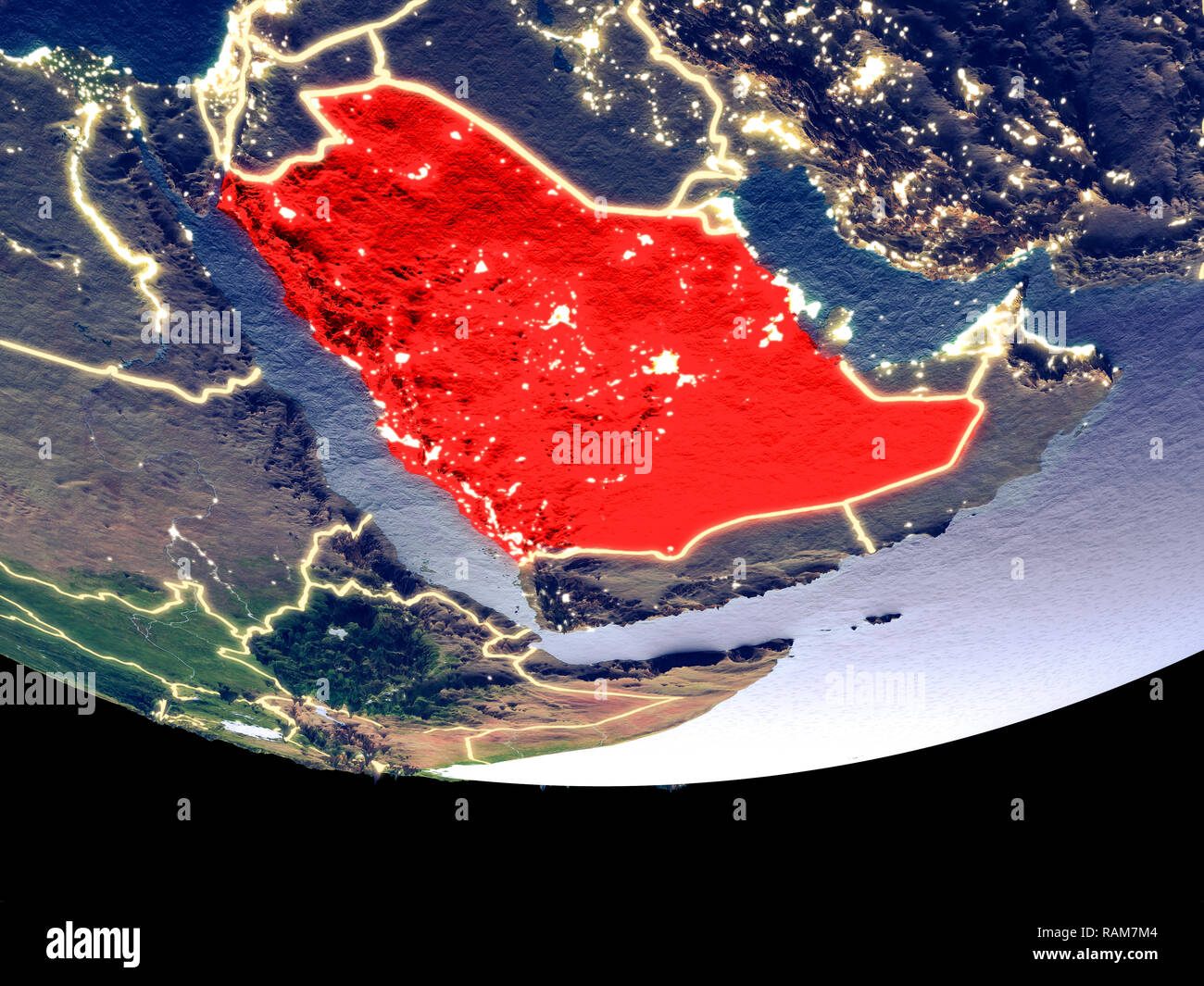 Satellite view of Saudi Arabia from space at night. Beautifully ...