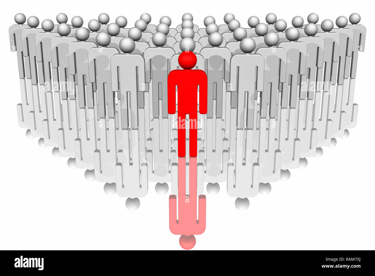 3D illustration. Leader. Red person in front of people in gray Stock ...