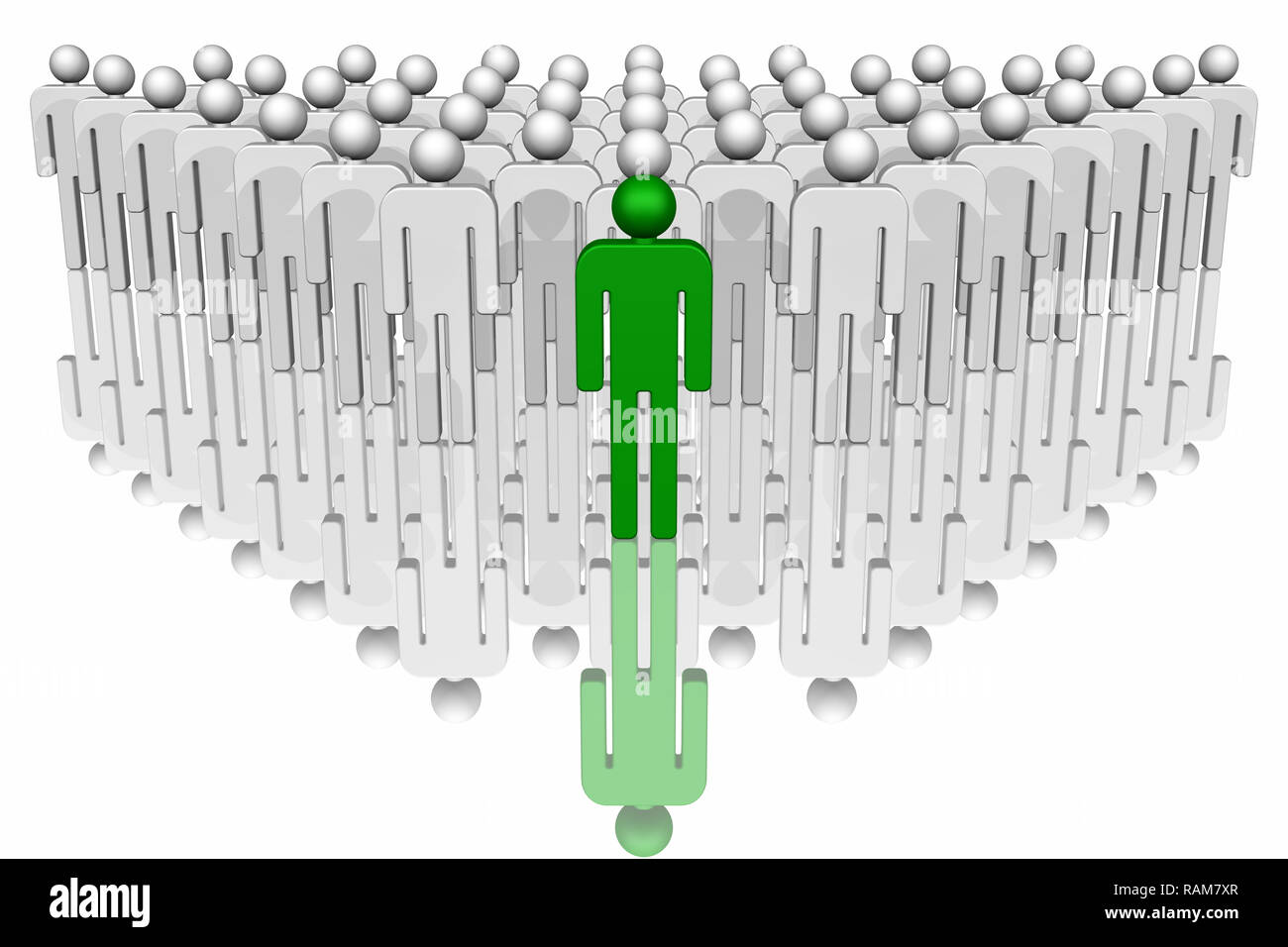 3D illustration. Leader. Green person in front of people in gray Stock ...