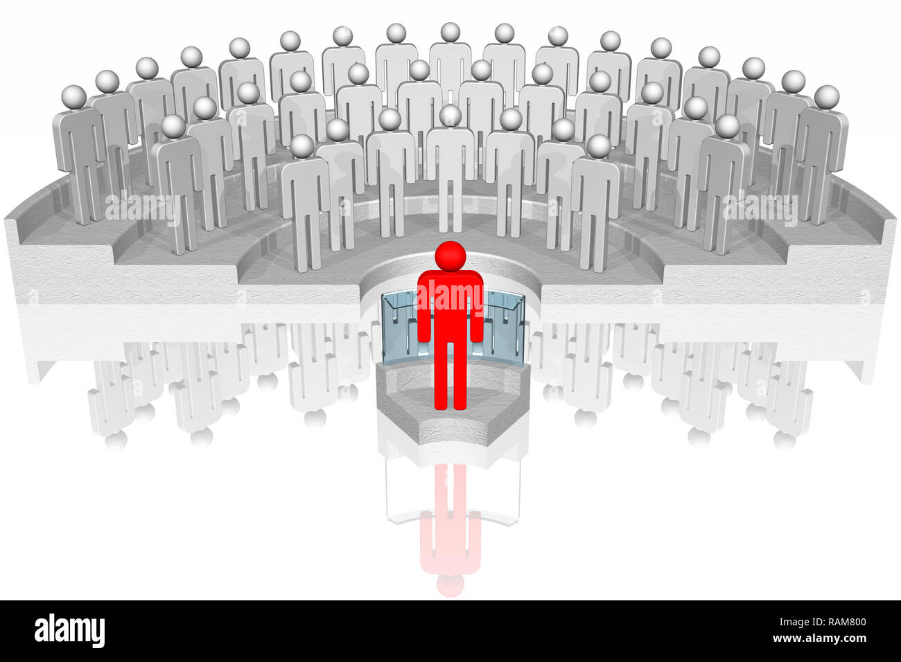 3D illustration. Leadership. red leader in front of the crowd Stock ...