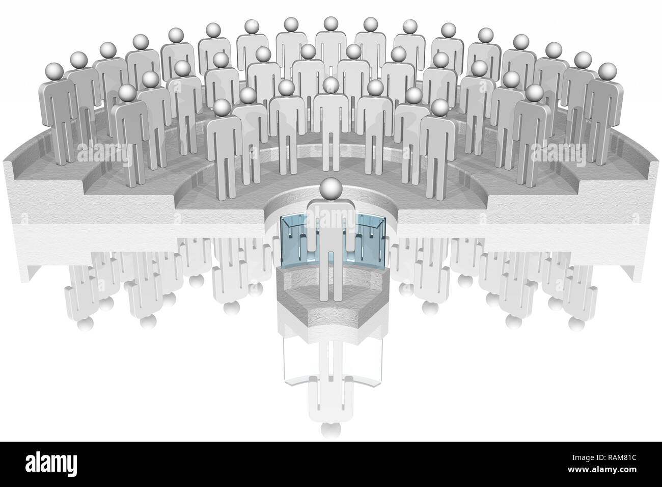3D illustration. Leadership. White leader in front of the crowd Stock ...