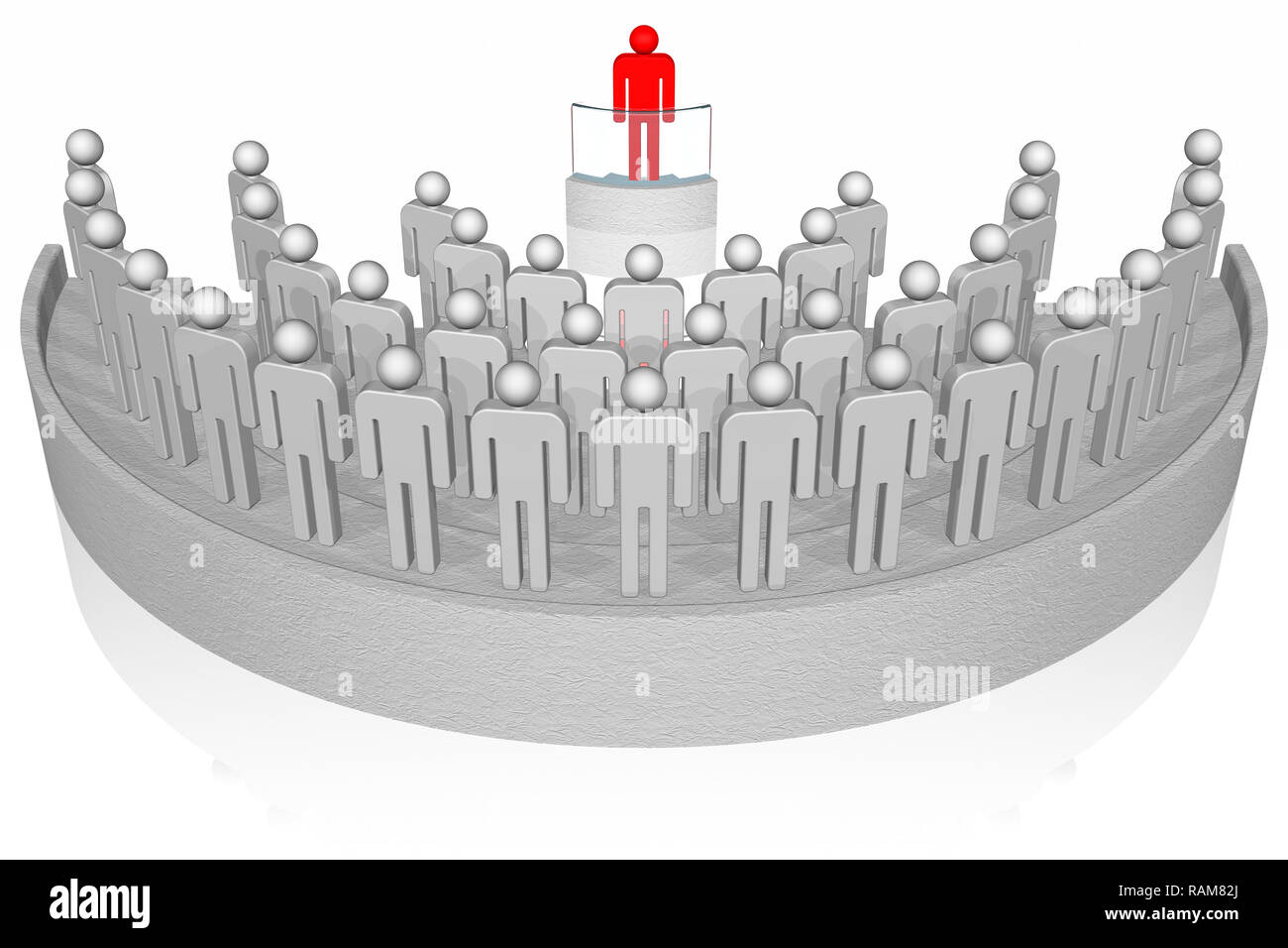 3D illustration. Leadership. red leader in front of the crowd Stock ...