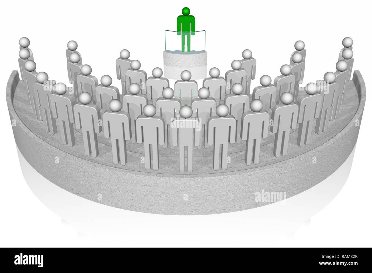 3D illustration. Leadership. Green leader in front of the crowd Stock ...