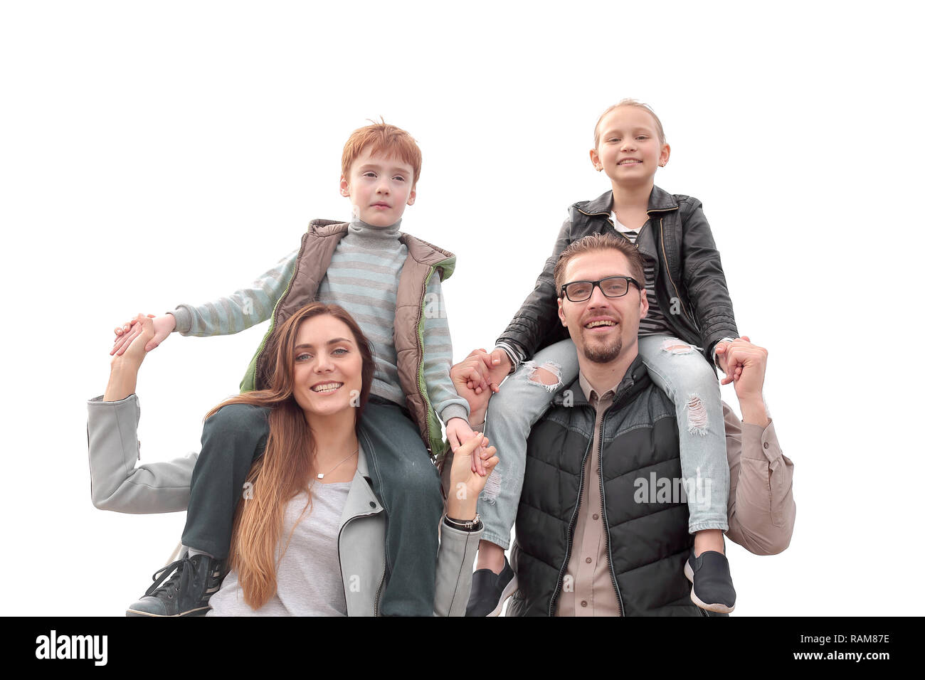 portrait of a happy family with two children Stock Photo - Alamy
