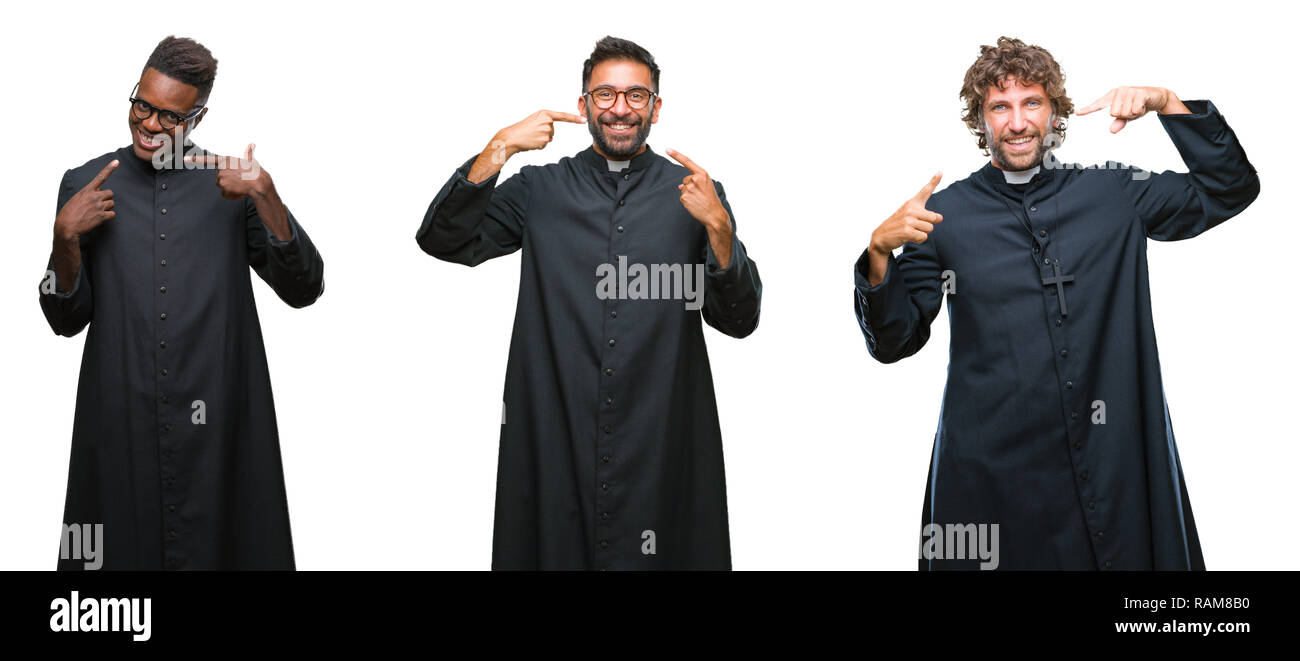 Collage of christian priest men over isolated background smiling ...