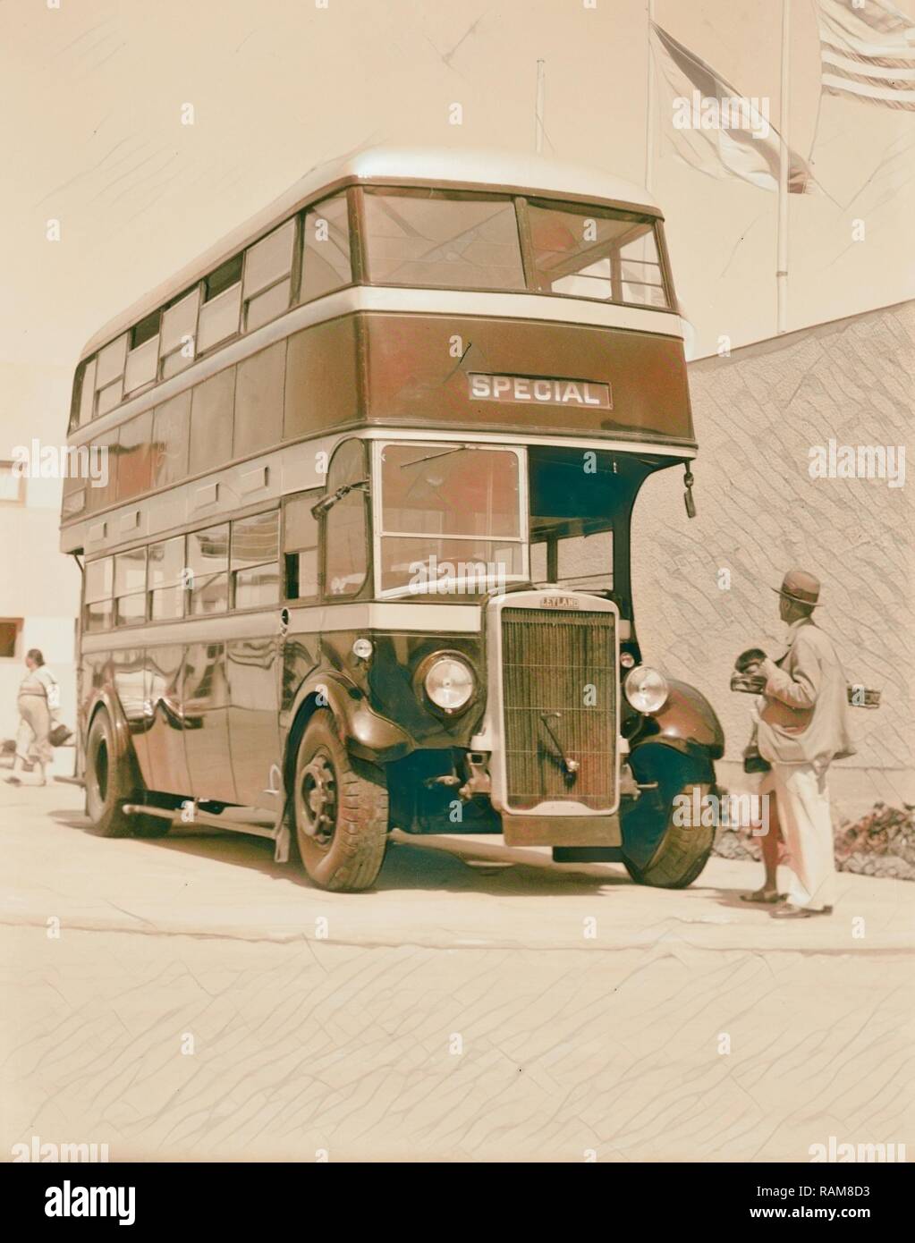 Palestine disturbances 1936. An exhibit at the Fair 'a double decker ...