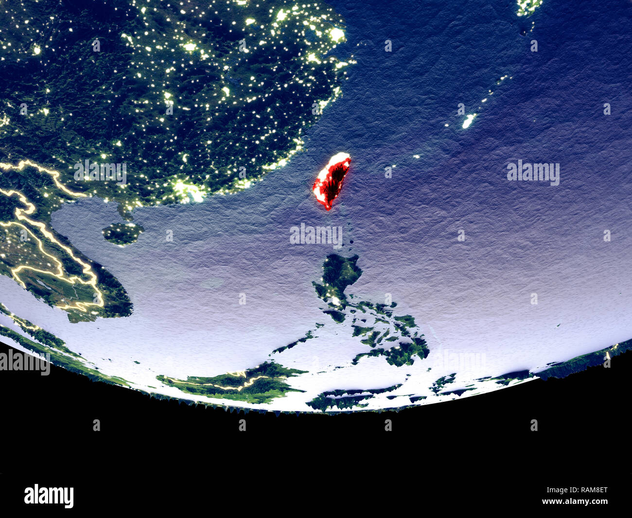 Satellite view of Taiwan from space at night. Beautifully detailed ...