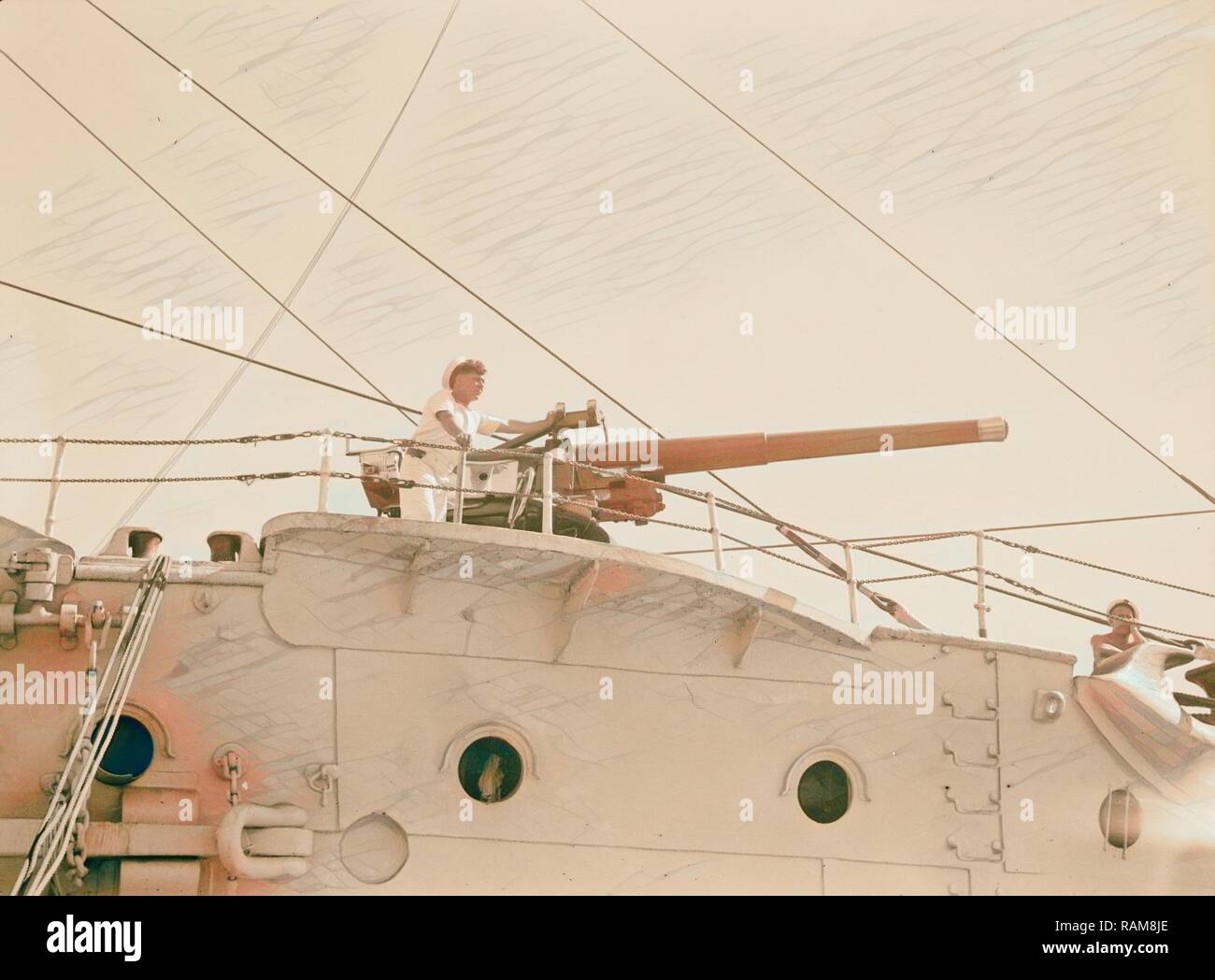 Palestine disturbances 1936. Naval gun mounted on troopship. 1936 ...
