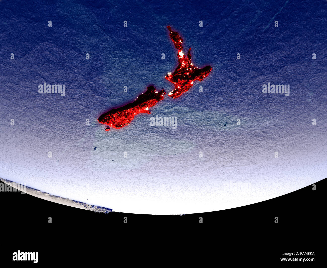 Satellite view of New Zealand from space at night. Beautifully detailed ...