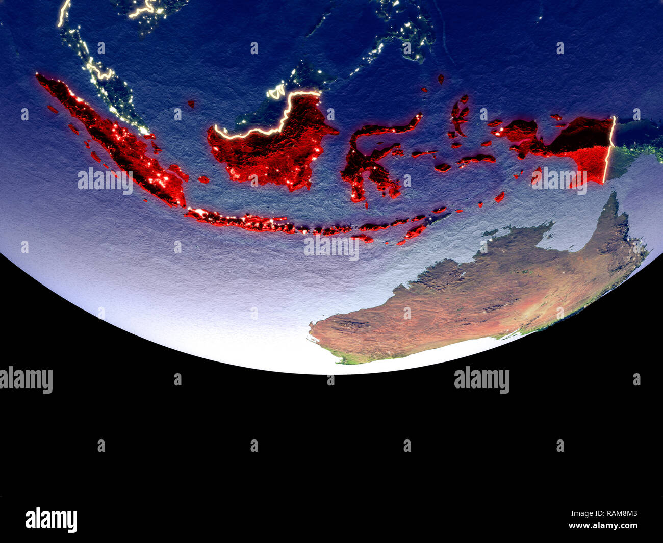 Satellite view of Indonesia from space at night. Beautifully detailed ...