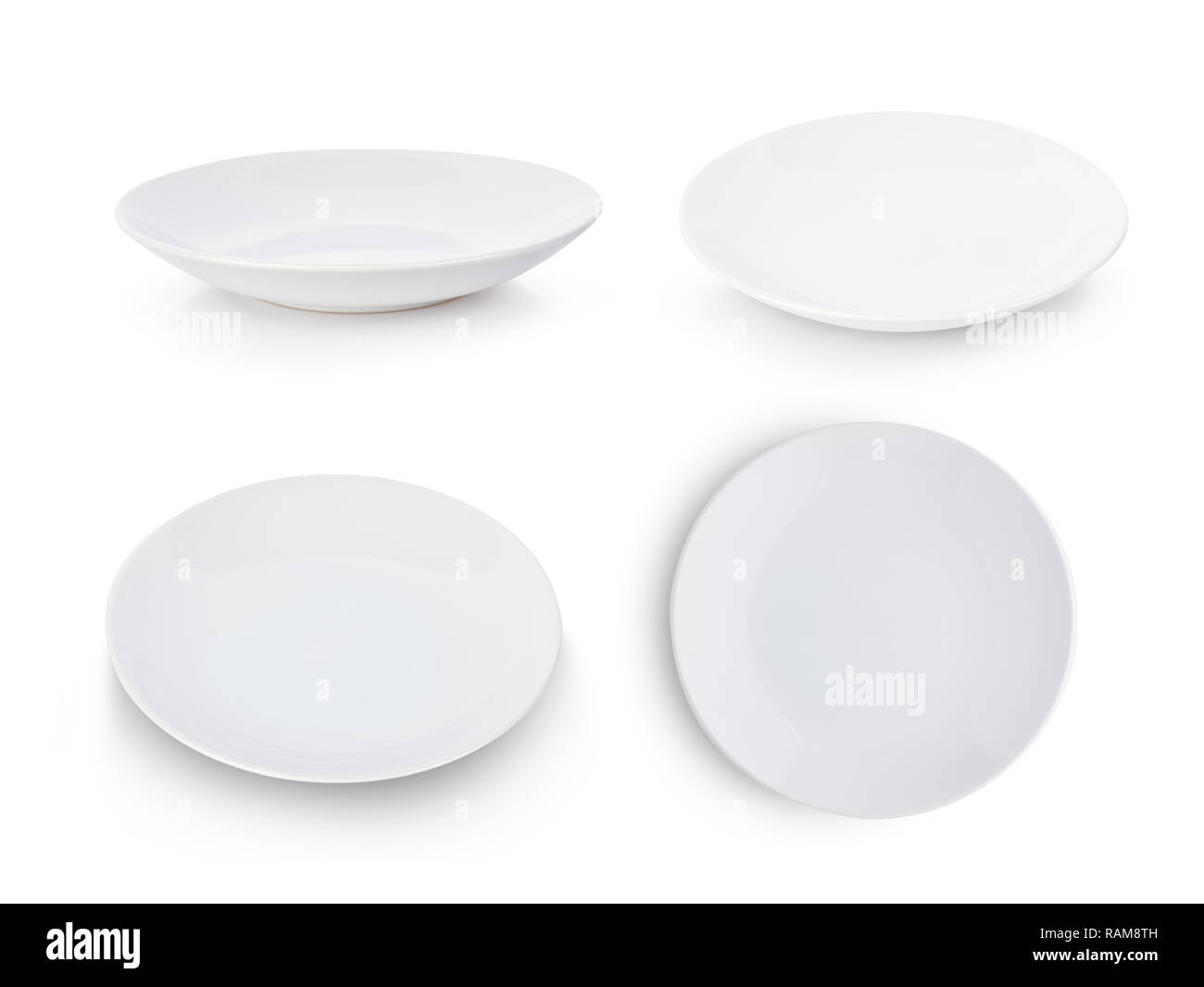 set of white plate isolated on white background Stock Photo - Alamy