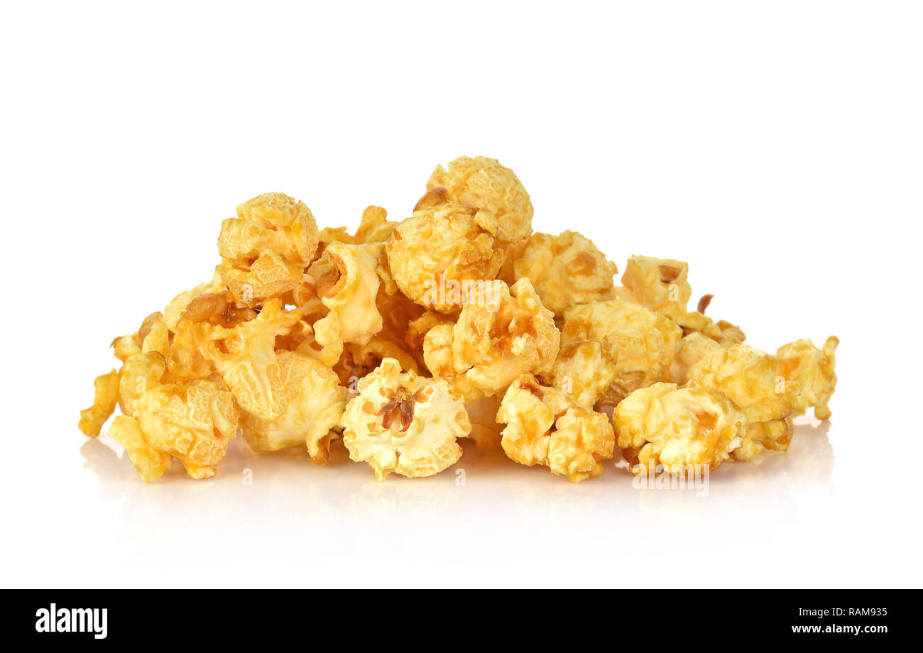 caramel popcorn on white background Stock Photo - Alamy