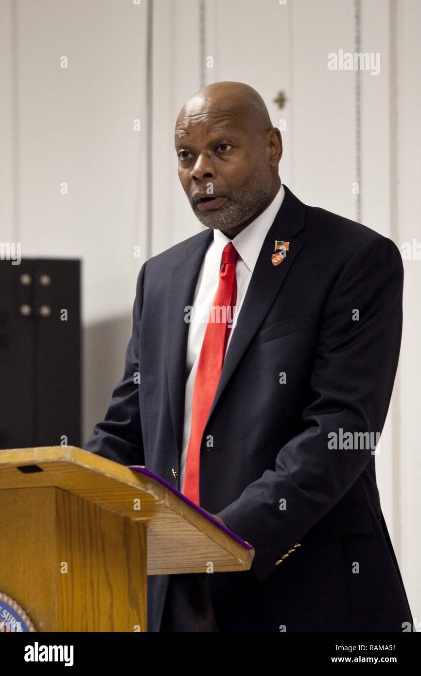 Retired U.S. Marine Corps Col. Grover C. Lewis addresses guests during ...
